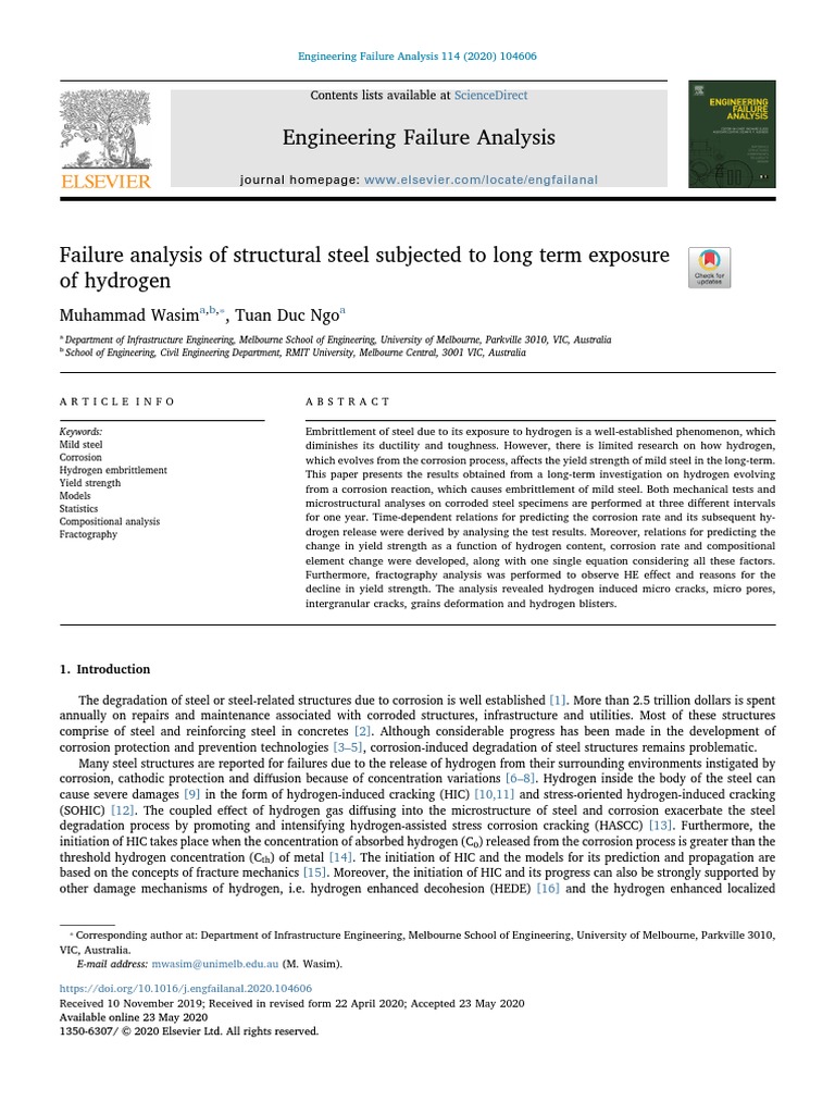 Failure analysis of structural steel subjected to long term exposure ...