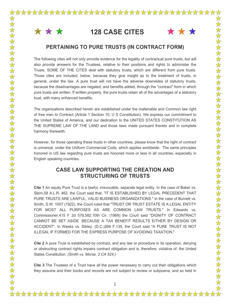 128 Case Cites: Pertaining To Pure Trusts (In Contract Form) | PDF ...