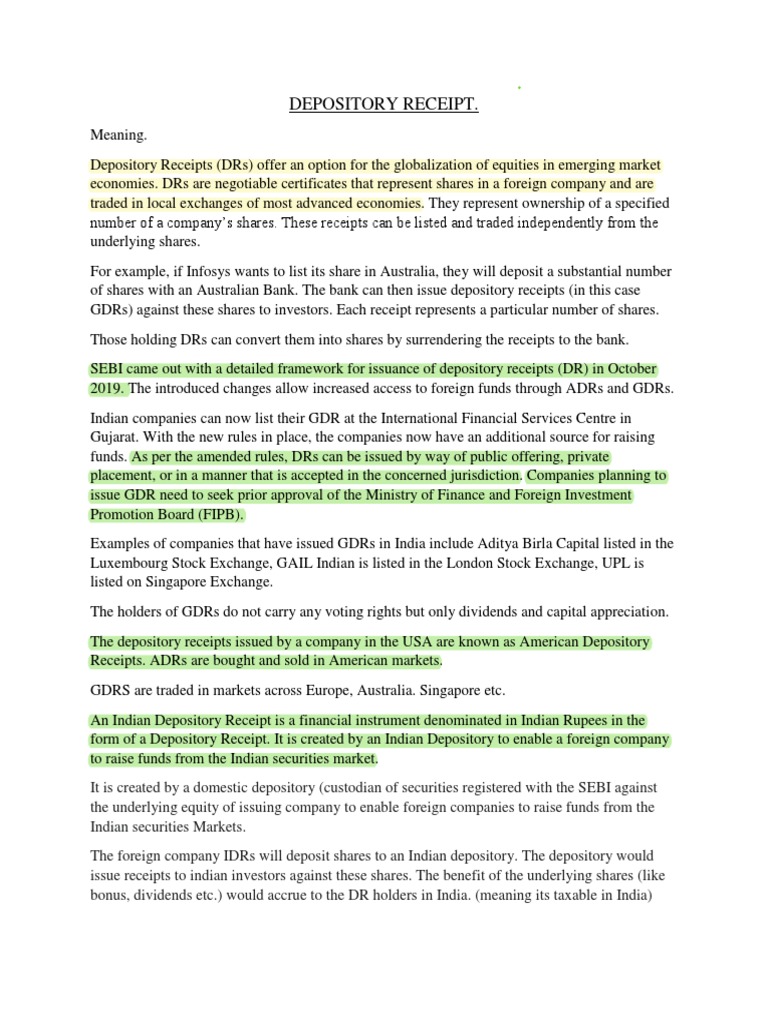 DEPOSITORY RECEIPT-A Note | PDF | Securities (Finance) | American ...