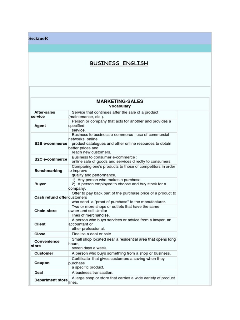 free-business english_English marketing and sales vocabulary | PDF ...