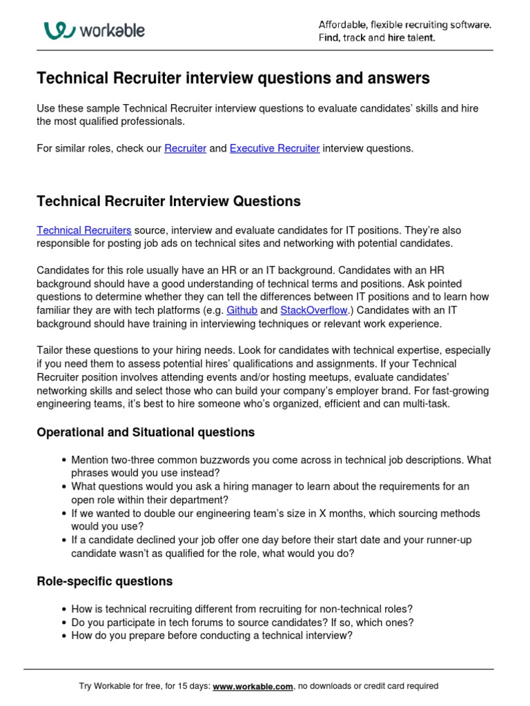 Technical Recruiter Interview Questions and Answers | PDF | Recruitment ...