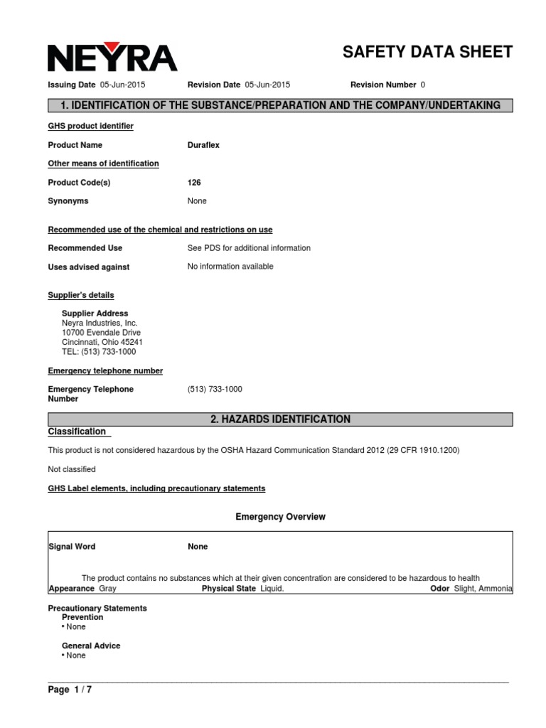 Safety Data Sheet: 1. Identification of The Substance/Preparation and The Company/Undertaking ...