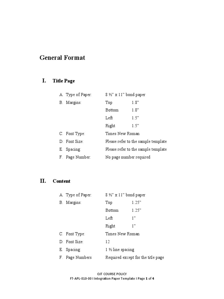 OJT Integration Paper Template | PDF | Times New Roman | Communication