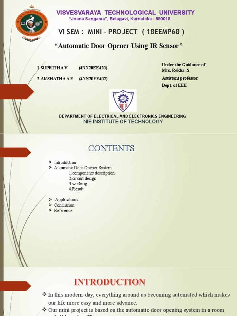 Vi Sem: Mini - Project (18eemp68) : "Automatic Door Opener Using IR ...
