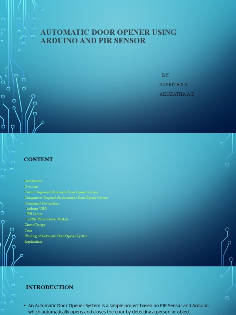 Automatic Door Opener Using Arduino and PIR Sensor | PDF | Arduino | Equipment