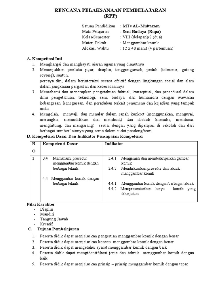 RPP KELAS VIII SENI RUPA KD 4 Kelompok Seni Rupa | PDF