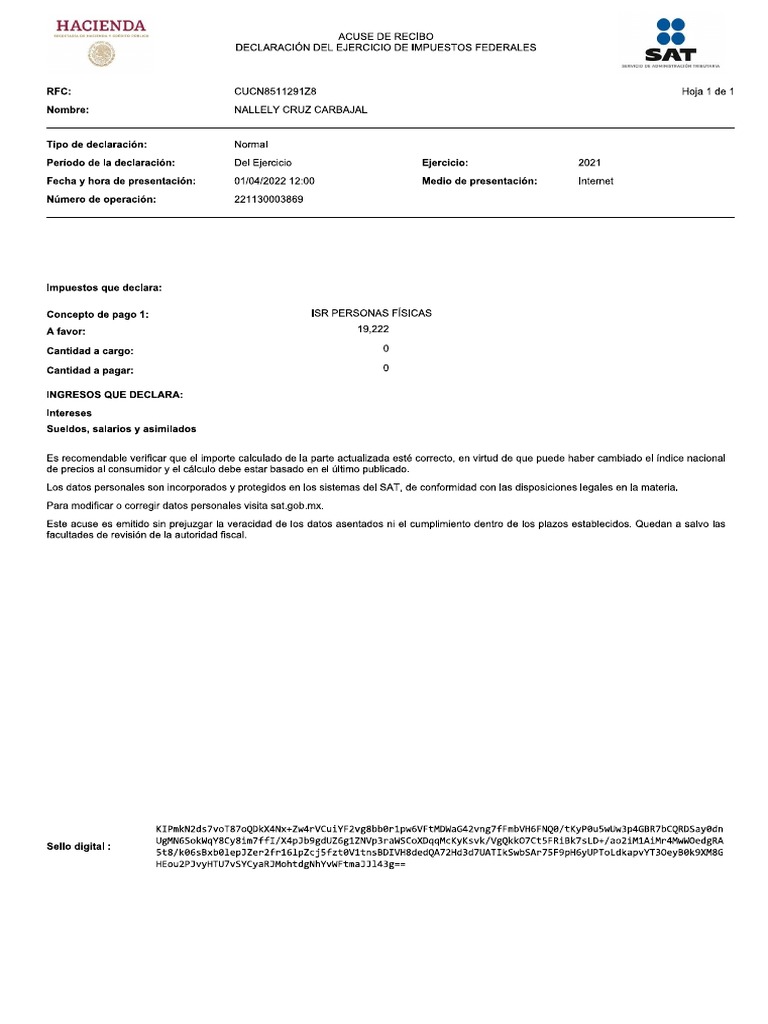 Acuse Anual 2021 Saldo A Favor | PDF