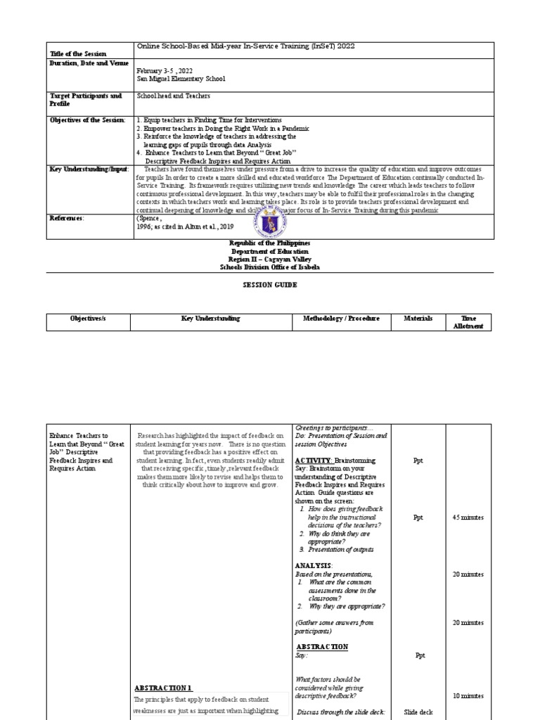 4 Session Guide Sample | PDF | Teachers | Learning