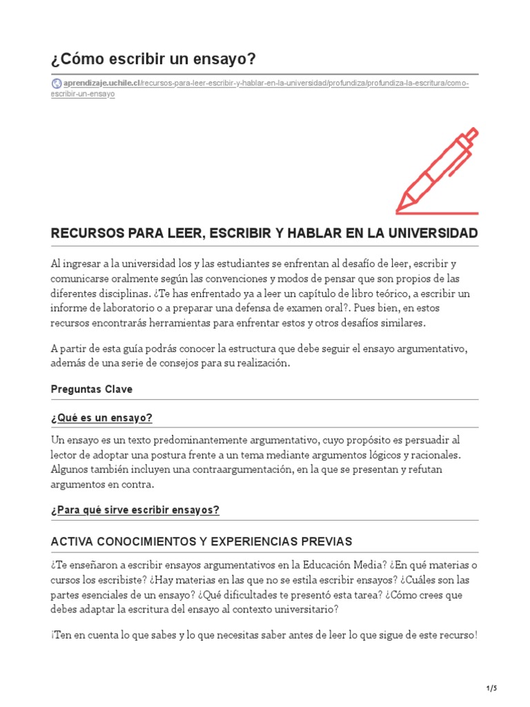 Aprendizaje - Uchile.cl-Cómo Escribir Un Ensayo | PDF | Educación más ...