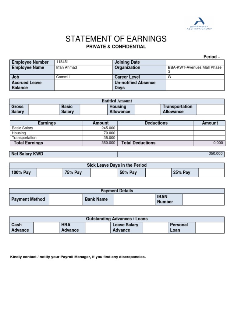 Statement of Earnings: Private & Confidential | PDF