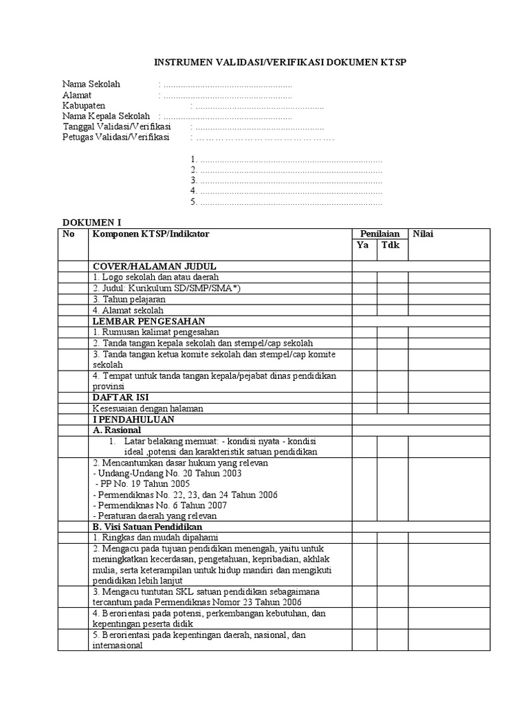 Validasi Dokumen KTSP | PDF