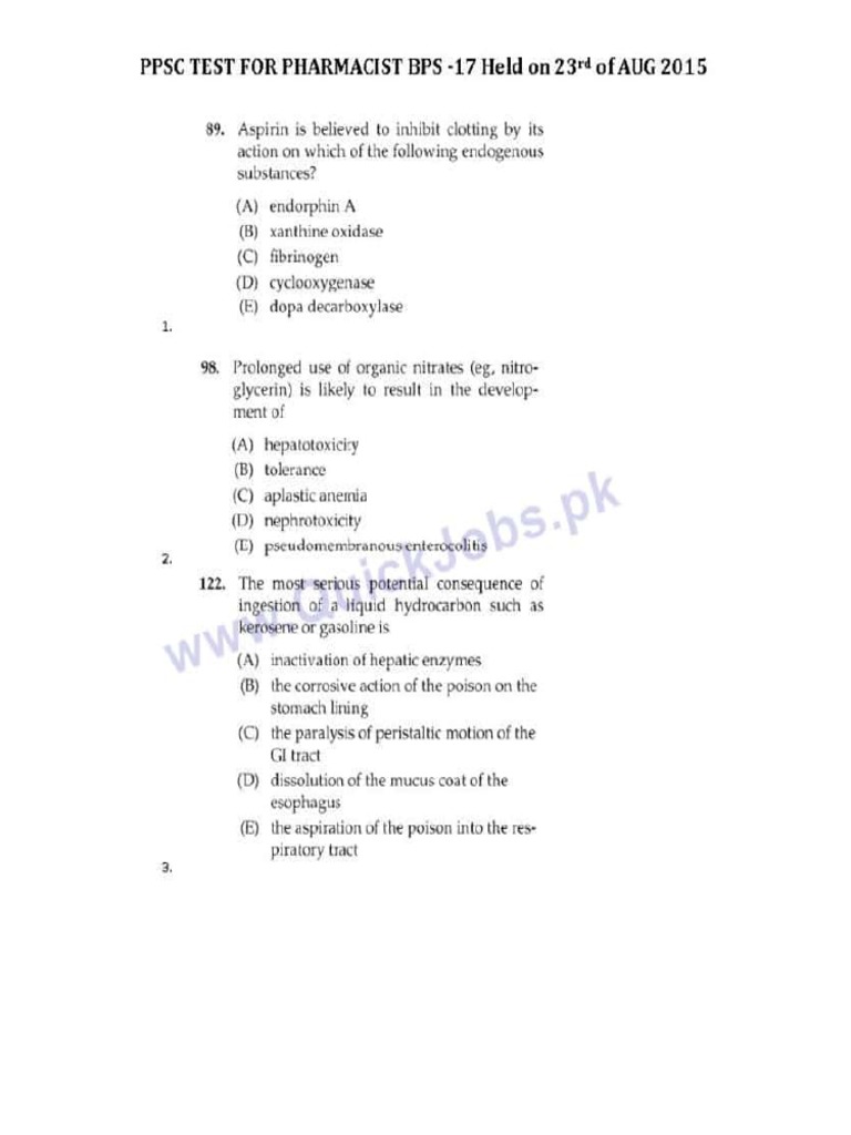 PPSC Pharmacist Past Paper | PDF