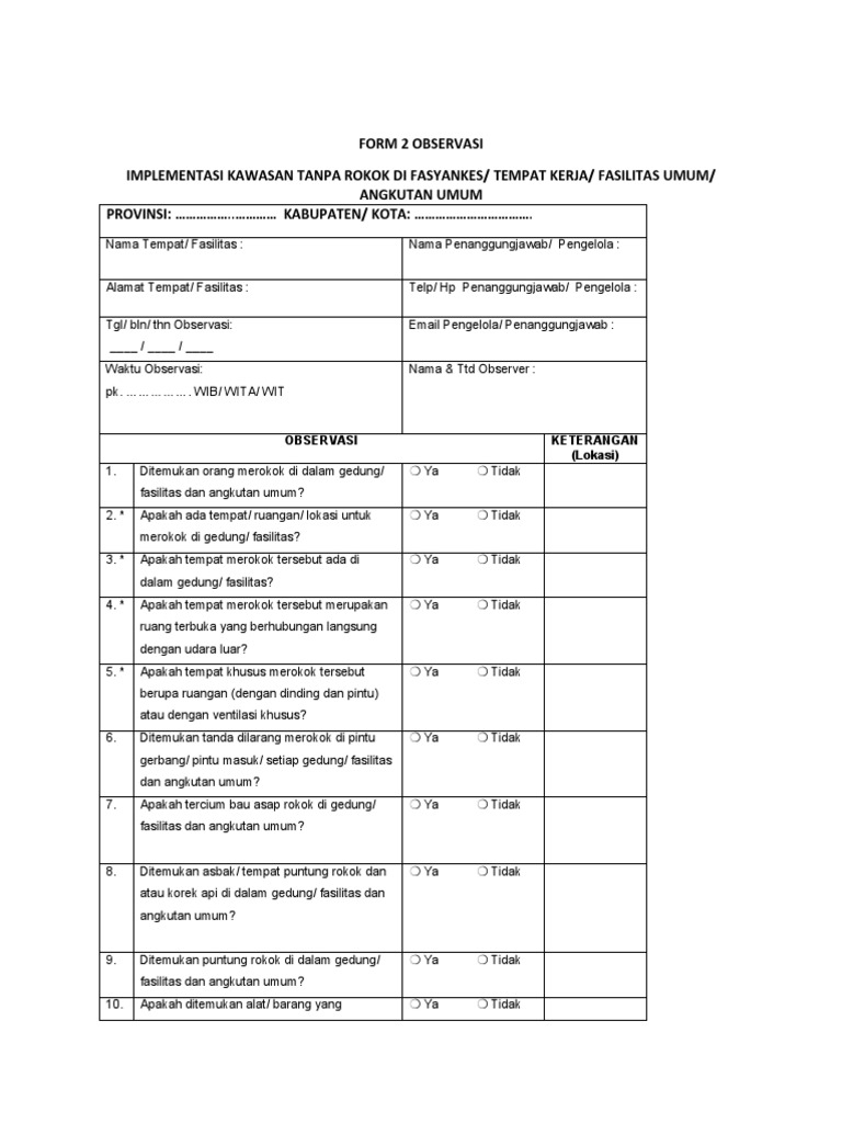 Form 2 Observasi Assesment Fasyankes, Opd | PDF