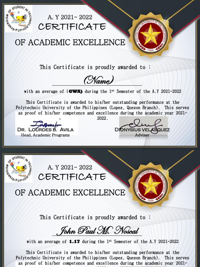 Academic Excellence Certificate | PDF