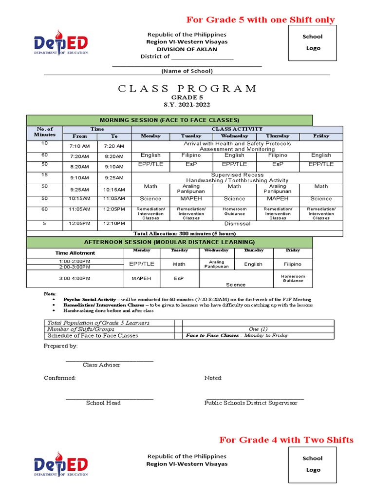 Grade 5 Class Program Prototype | PDF | Schools