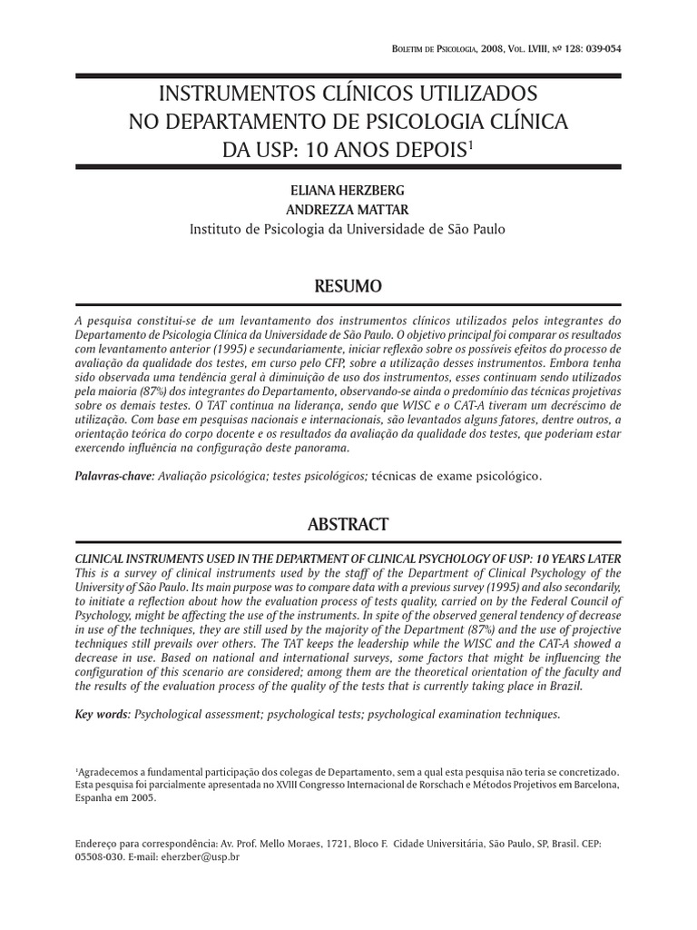 Instrumentos Clinicos Usp | PDF | Psicologia | Avaliação psicológica