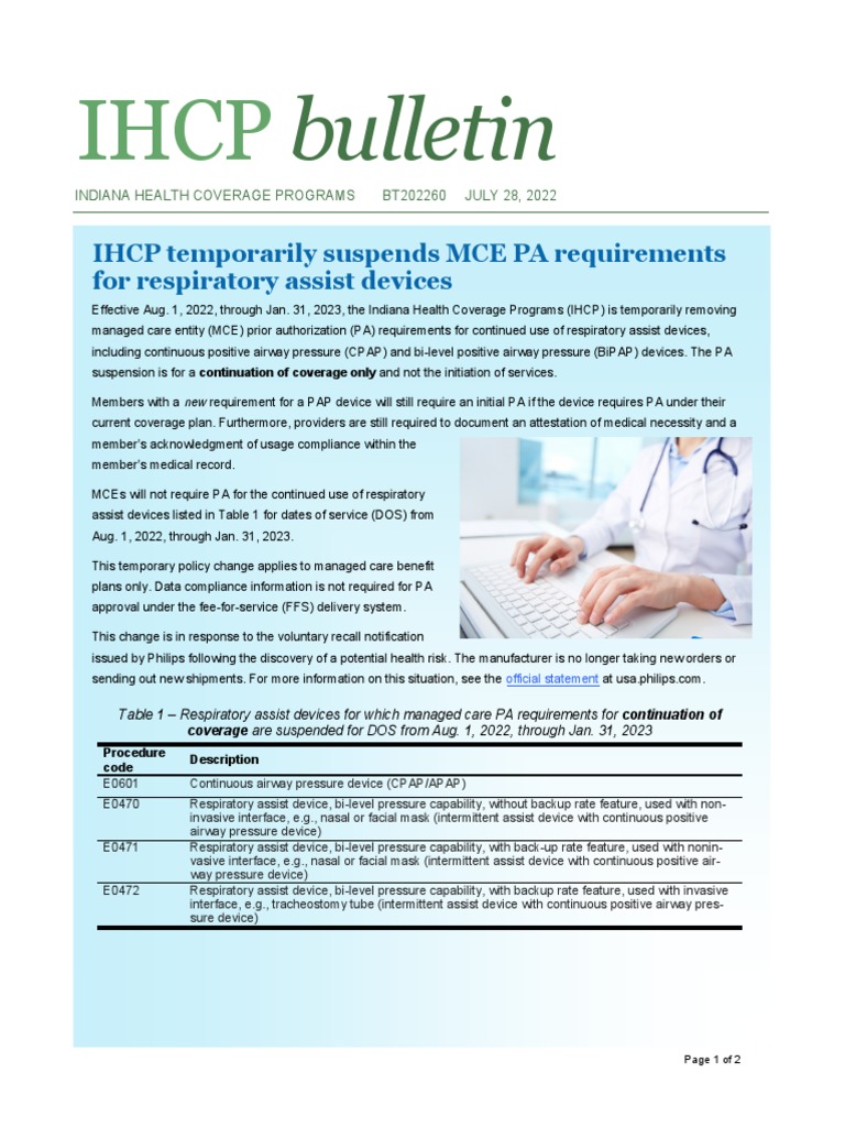 Bulletin: IHCP Temporarily Suspends MCE PA Requirements For Respiratory ...