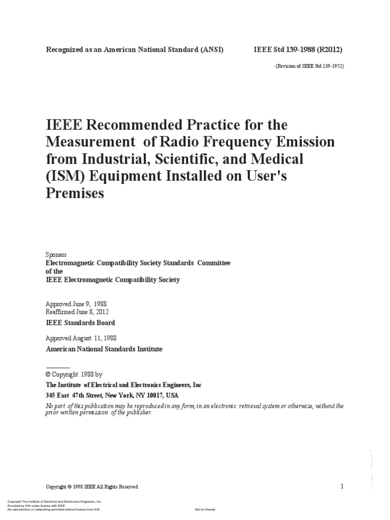 IEEE STD 139 Recommended Practice For The Measurement of Radio ...