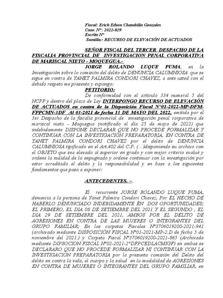 Elevacion Actuados (JORGE LUQUE) | PDF | Fiscal | Justicia