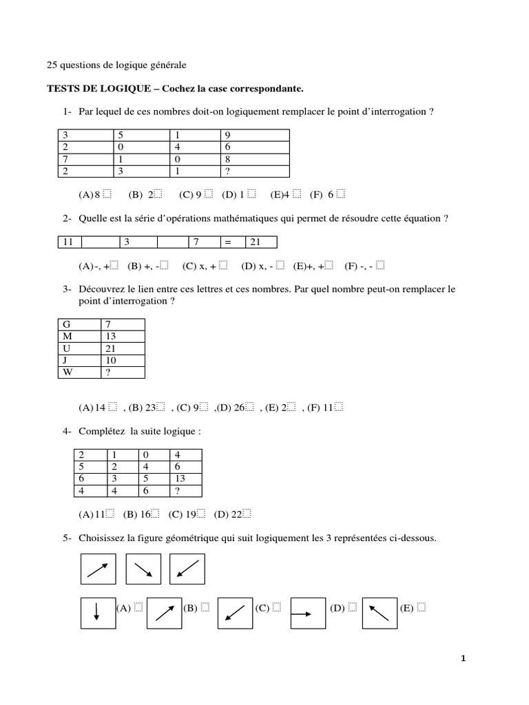 25 Questions de Logique Générale | PDF | Mathématiques