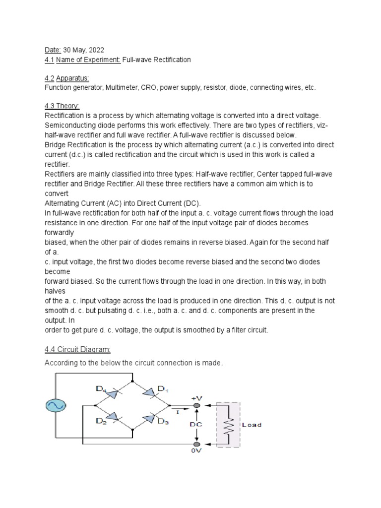 Full Wave Rectification Lab Report | PDF