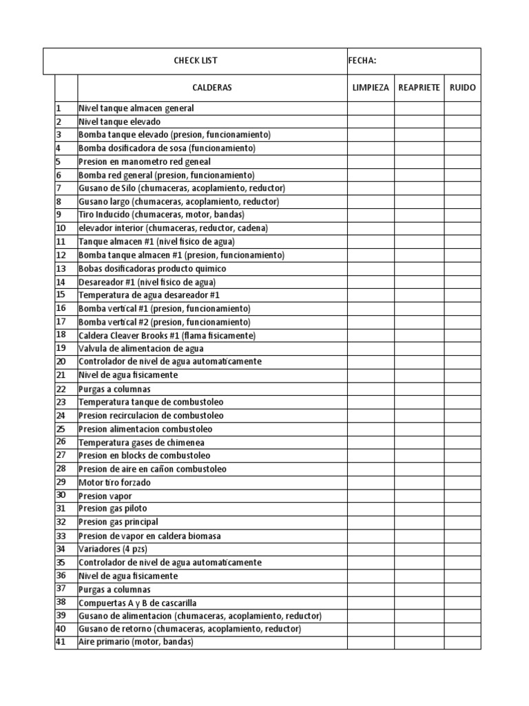 Check List CALDERAS | PDF | Presión | Agua