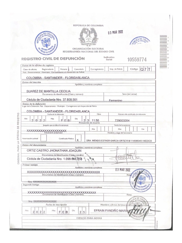 Certificado de Defuncion | PDF