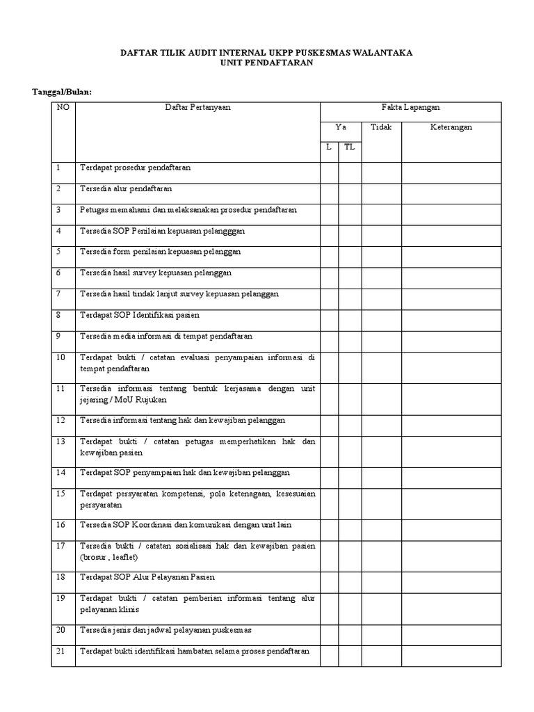 Daftar Tilik Audit Internal | PDF