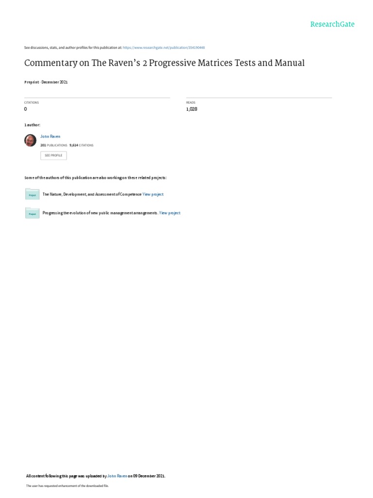 Commentary On The Raven's 2 Progressive Matrices Tests and Manual | PDF ...
