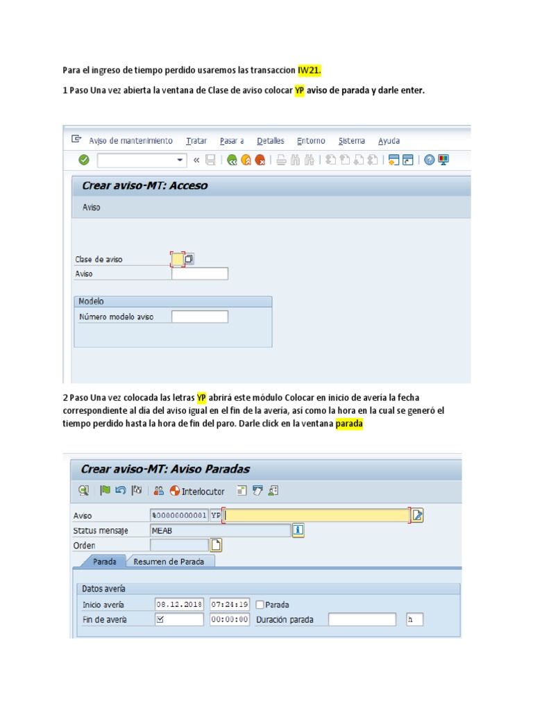 Ingreso de Tiempo Perdido en SAP IW21 | PDF | Tecnología