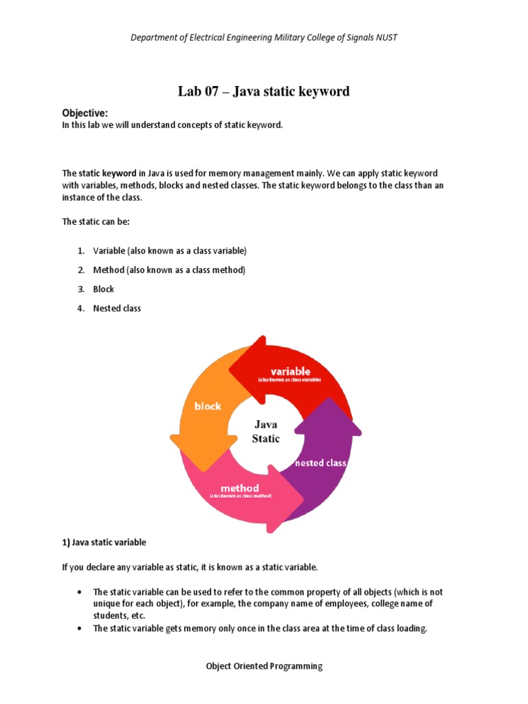 Lab 07 Java Static Keyword Objective Pdf Method Computer 0083