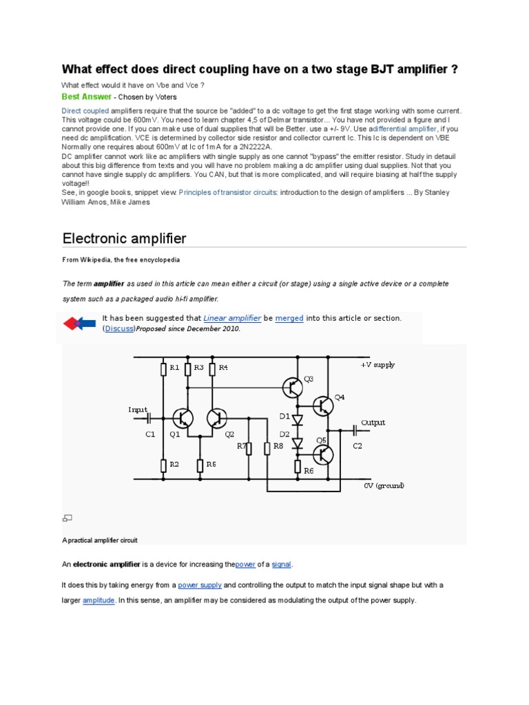 Direct Coupling in BJT Amplifiers | PDF | Amplifier | Operational Amplifier
