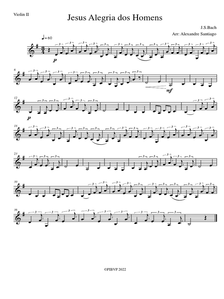 Jesus Alegria Dos Homens PIBVP - Violin II | PDF