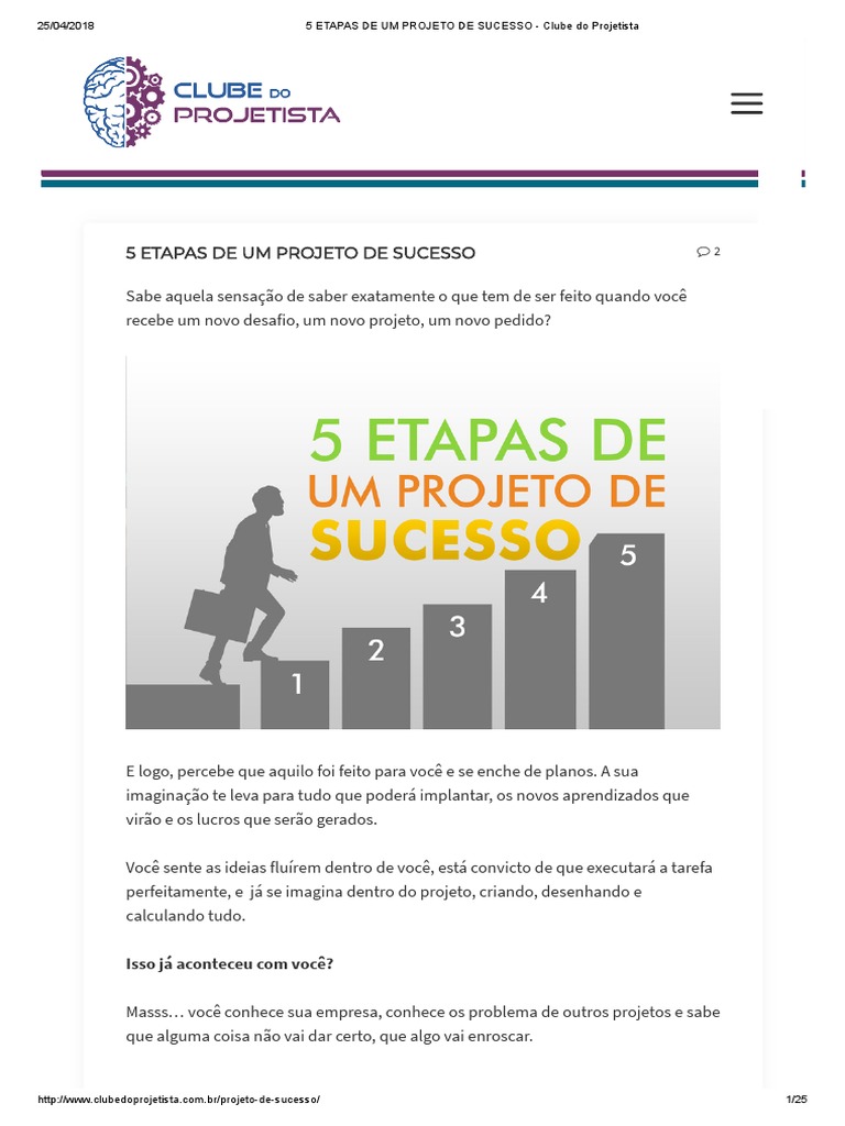 5 ETAPAS DE UM PROJETO DE SUCESSO - Clube Do Projetista | PDF | Tempo ...