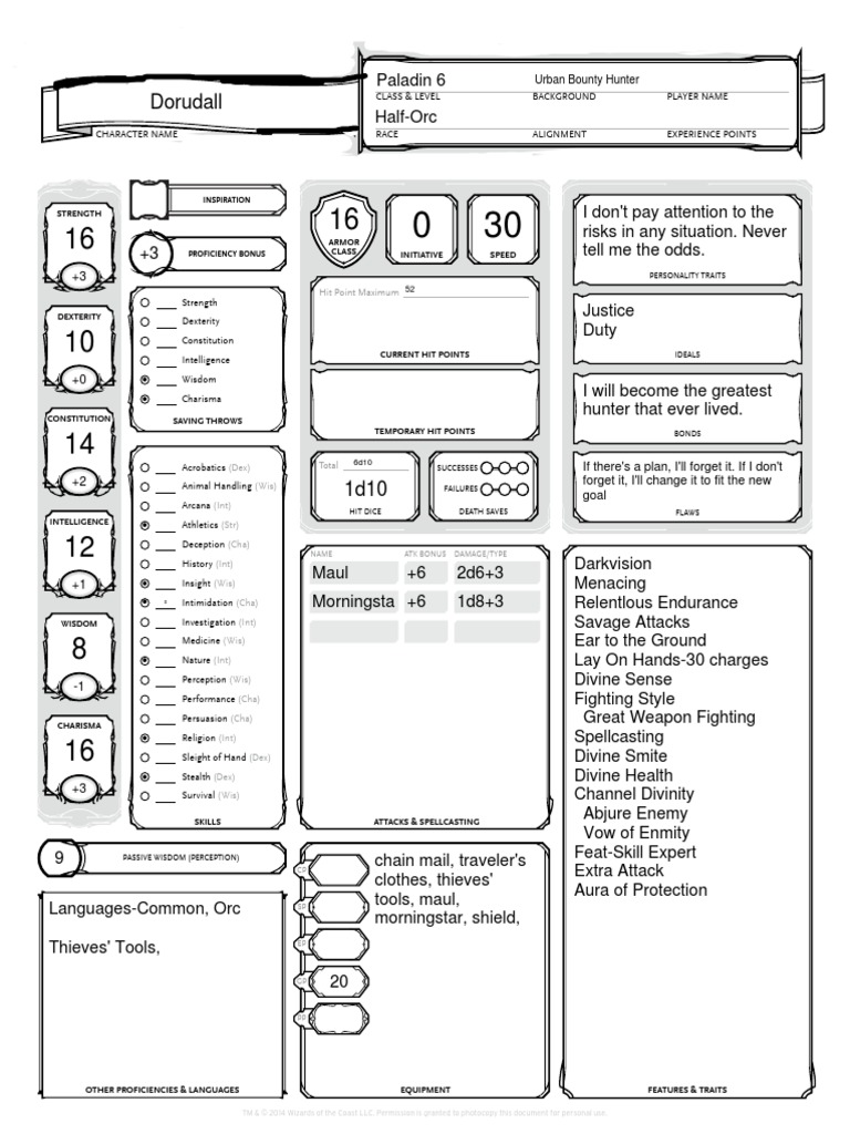 2303976-Pregenerated Character Complete Dorudall Level 6 | PDF | Role ...