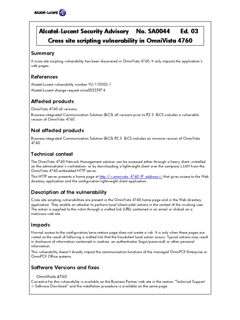 Omnivista 4760: Security Advisory Template V.13 | PDF | World Wide Web ...