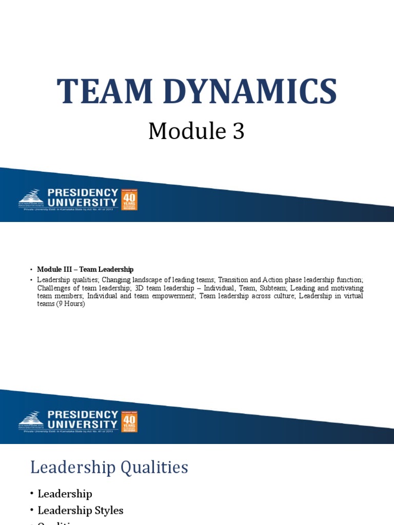 Class PPT - Team Dynamics Module3 | PDF | Leadership | Motivational