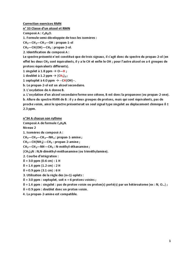 Exercices corrigés RMN et spectres | PDF | Spectroscopie RMN | Couleur