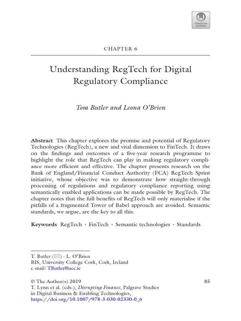 Understanding Regtech For Digital Regulatory Compliance: Tom Butler and ...