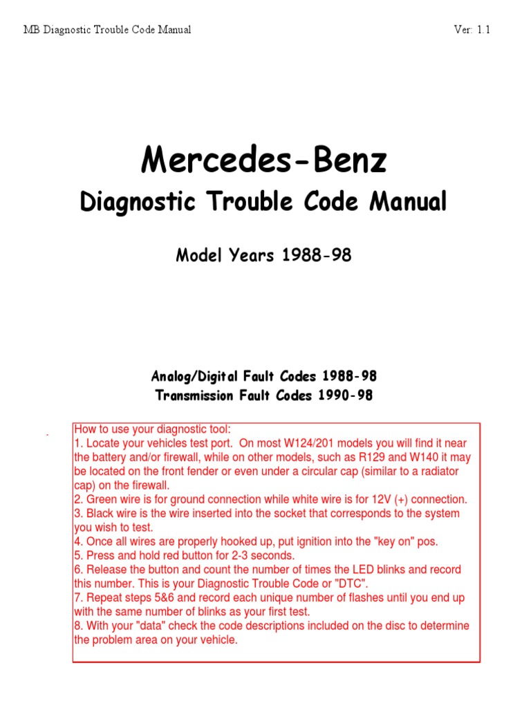 Mercedes-Benz: Diagnostic Trouble Code Manual | PDF | Anti Lock Braking ...