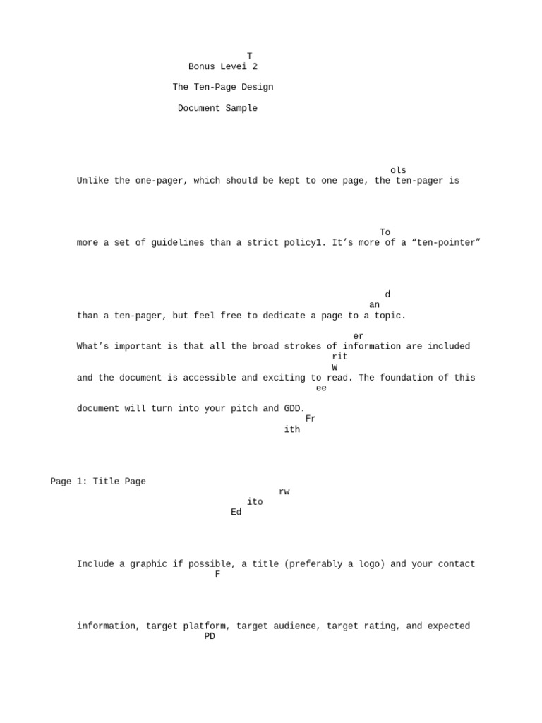 The Ten Page Design Document Sample | PDF | Video Games