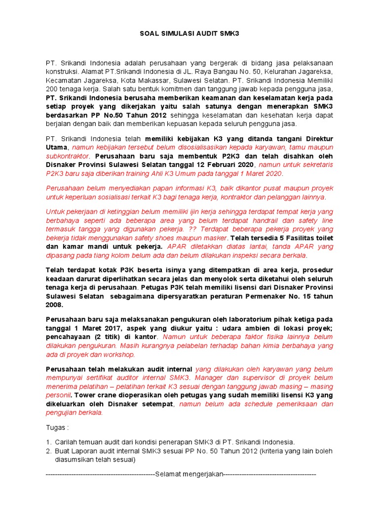 Soal Simulasi Audit SMK3 e | PDF