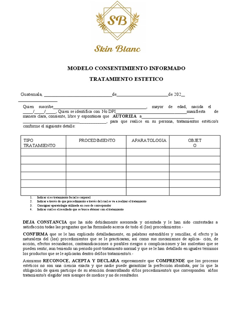 Modelo de Consentimiento Informado | PDF | Consentimiento informado ...