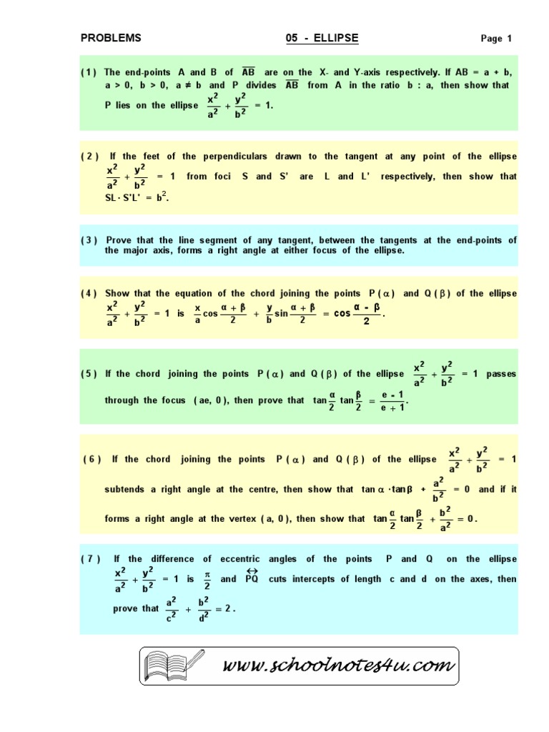 Problems 05 - Ellipse: AB AB B y A X | PDF | Ellipse | Perpendicular