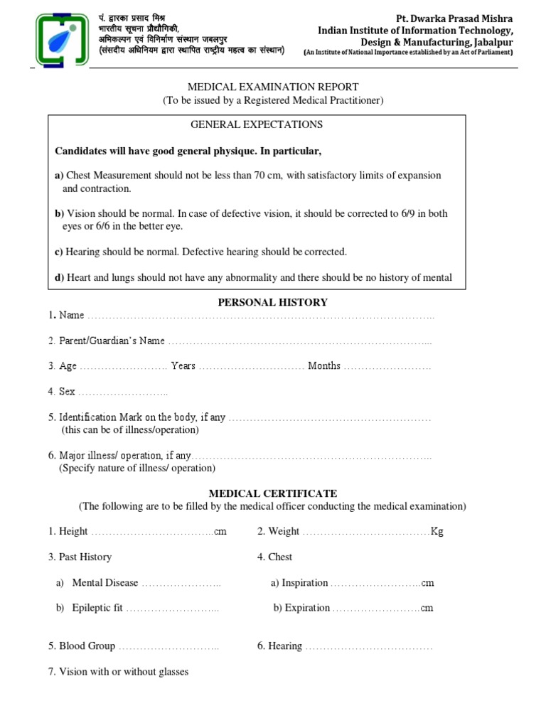 Medical Certificate Proforma for Admission | PDF | Medical Specialties ...