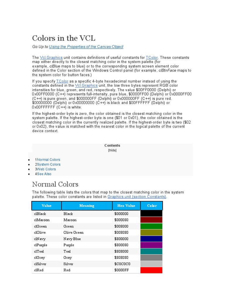 Colors in The VCL | PDF | Color | Window (Computing)