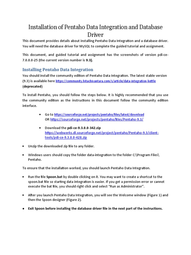 Installation of Pentaho Data Integration and Database Driver | PDF | Computer File | Databases