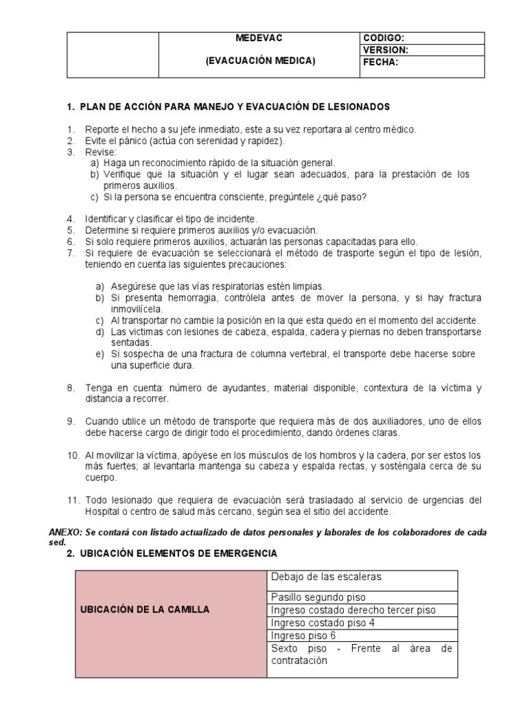 Plan de Acción para Medevac | PDF | Primeros auxilios | Hospital
