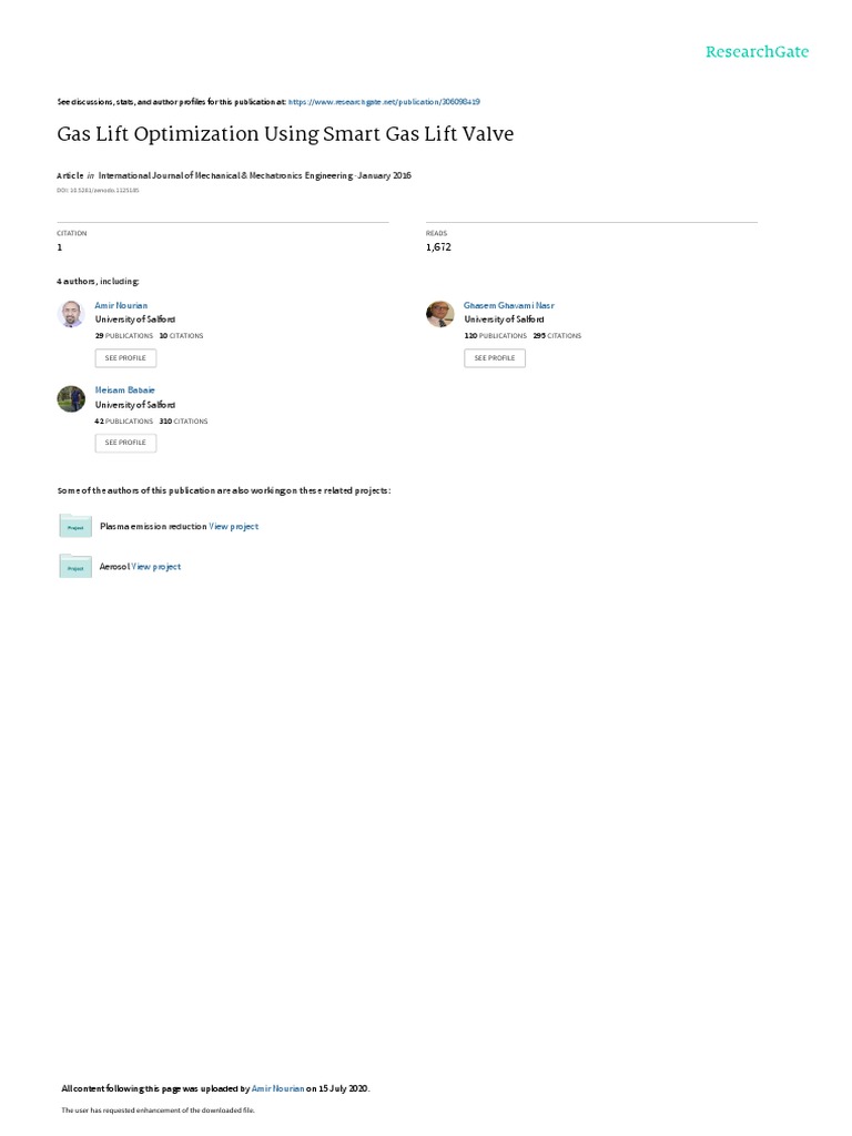 Gas Lift Optimization Using Smart Gas Lift Valve | PDF | Gases | Lift ...