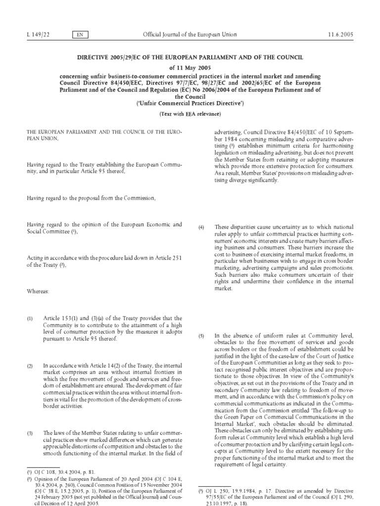 Unfair Commercial Practices Directive | PDF | Technology & Engineering